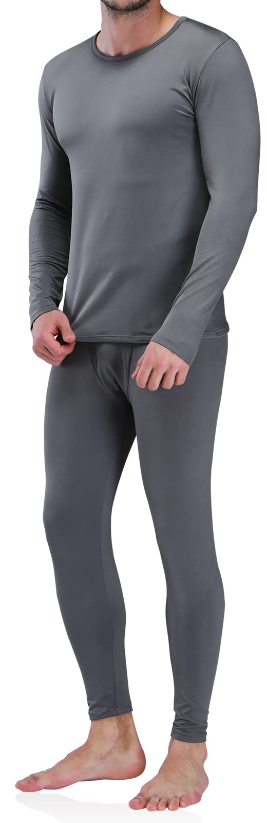 MRIGNT Thermal Underwear for Men Long Johns Set Base Layer Fleece Lined Top Bottom Concrete Grey