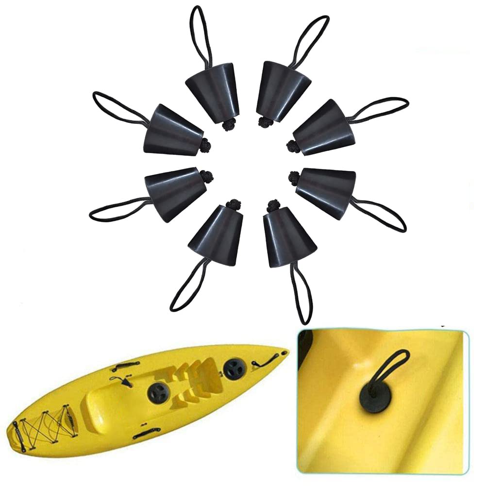 michebizzzz Universal Kayak Scupper Plug Silicone Scupper Plugs Kayak Canoe Drain Stopper with Lanyard for Kayak Plug Replacement Part 8 Pieces (Black)