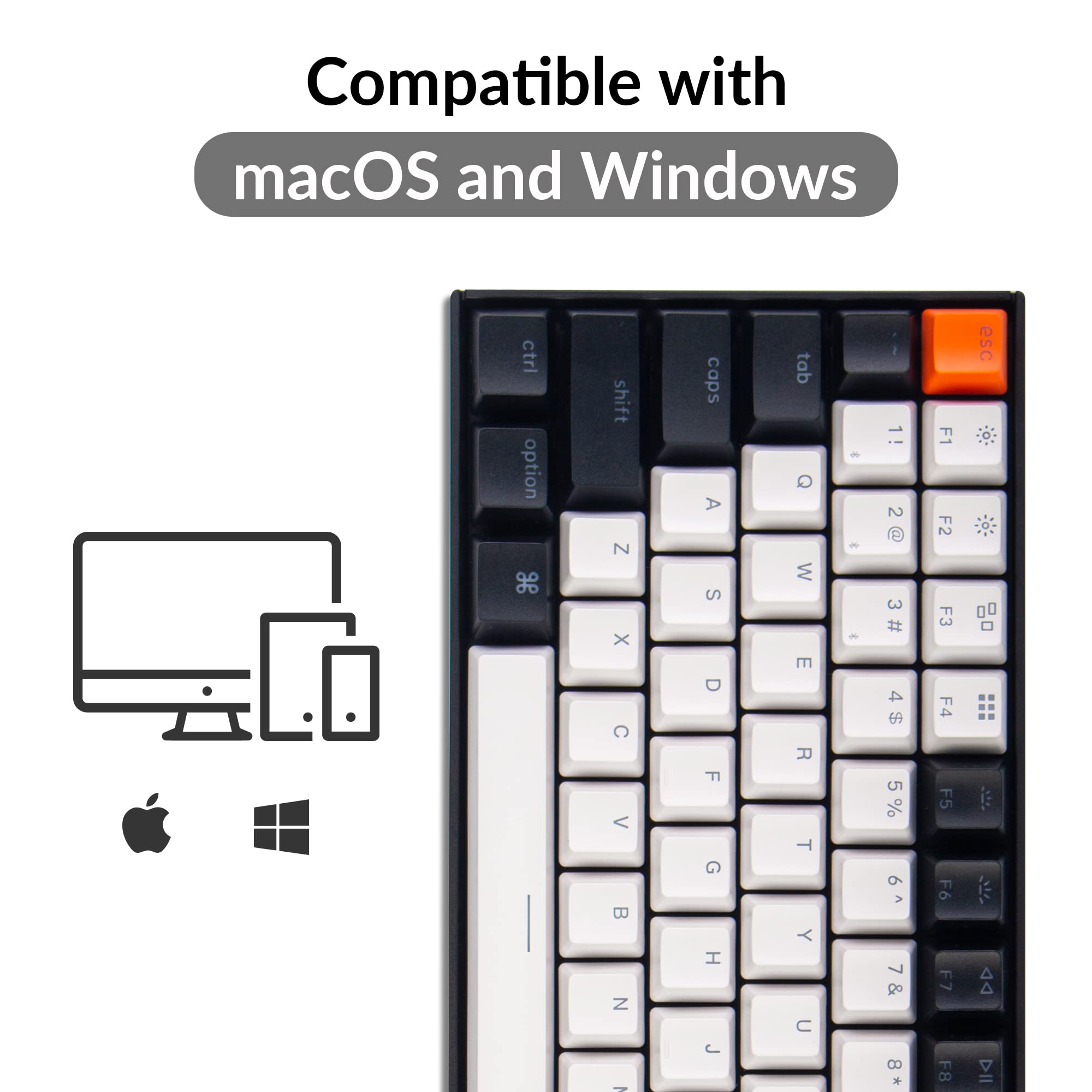 Keychron K2 75% Layout Hot-swappable Bluetooth Wireless/USB Wired Mechanical Keyboard with Gateron G Pro Red Switch/Double-Shot Keycaps/RGB Backlit 84 Keys Computer Keyboad for Mac Windows Version 2