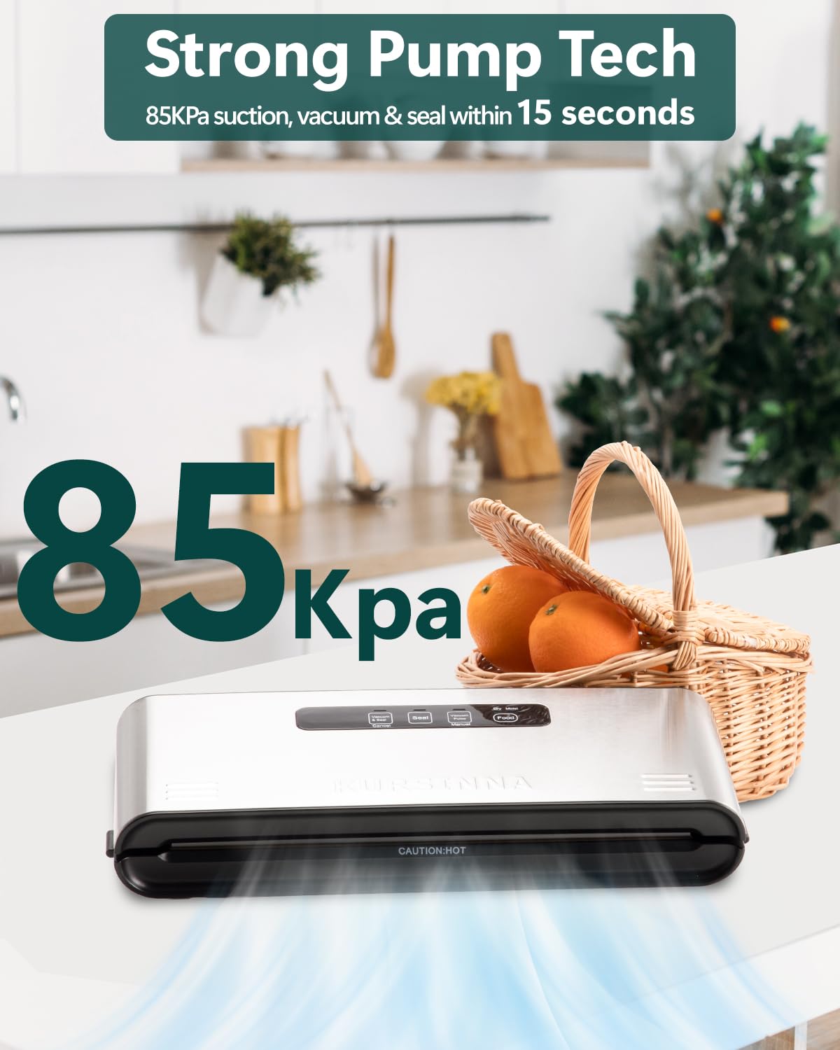 𝐎𝐮𝐭𝐥𝐞𝐭 KURSINNA Automatic Vacuum Sealer Machine 90Kpa, Stainless Steel Food Sealer for Food Storage and Sous-Vide, Dry/Moist Mode Air Vacuum Sealing System (VS2350+Bags+Rolls)