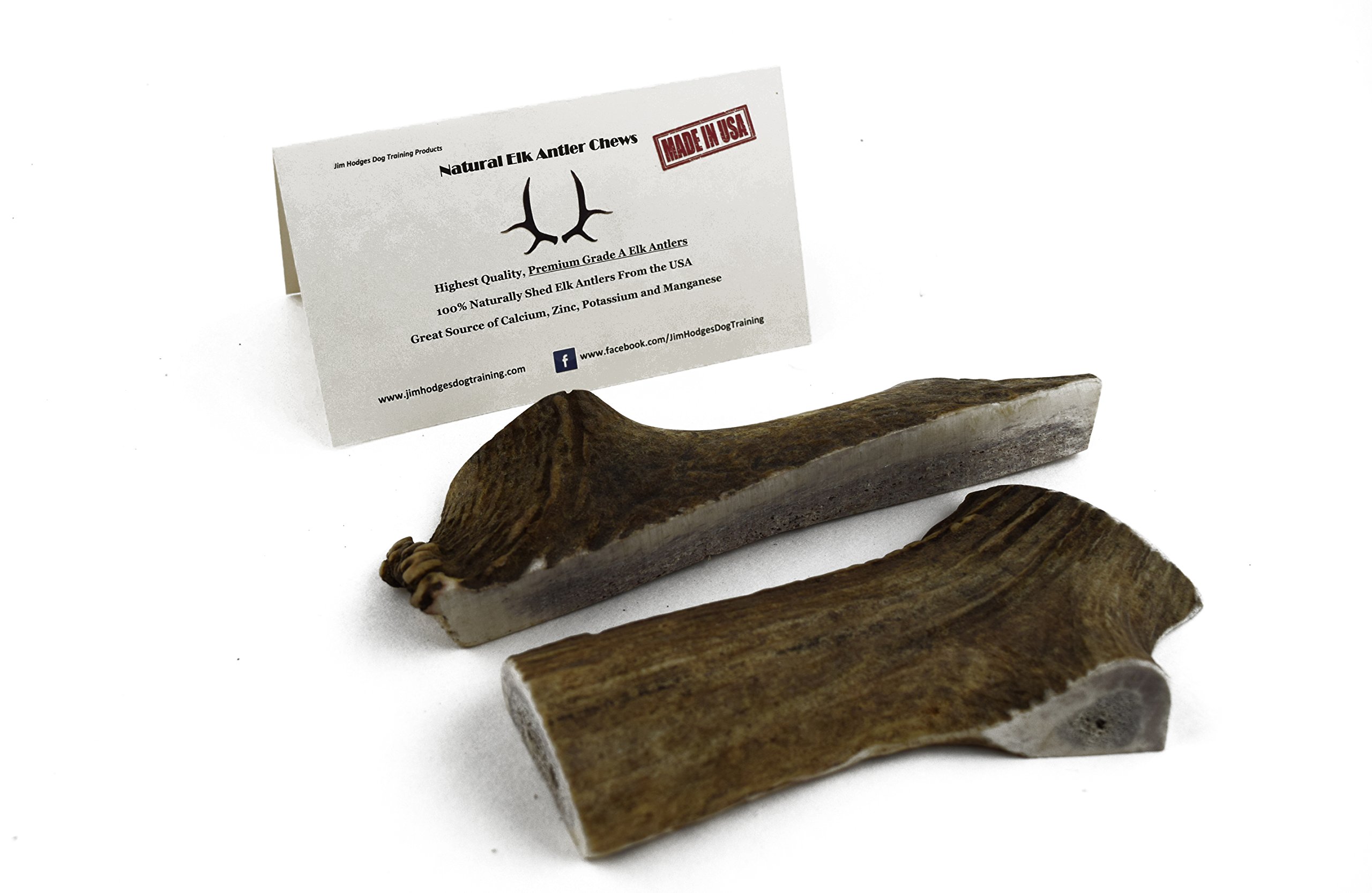JimHodgesDogTraining Brand - Grade A Premium Quality Elk Antler Dog Chew - Whole and Split Antler Bone Treat - Made in USA - Natural Shed - No Preservatives (Split, Medium 2-Pack)