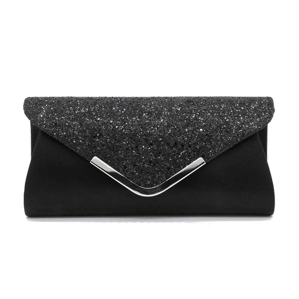 KALAIEN Envelope Clutch Purses for Women Glitter Evening Bag Handbags For Wedding and Party (Black)
