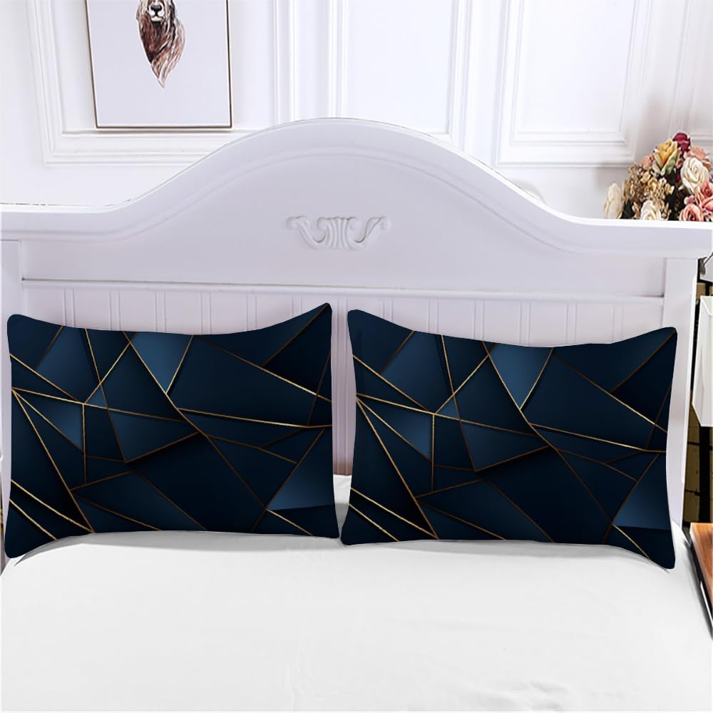 TBAUYI Navy Blue Duvet Cover King Size 3 Pieces,Geometric Gold Line 3D Printed Bedding Set with 2 Pillow Shams Luxury Soft Microfiber Bed Cover, Type13