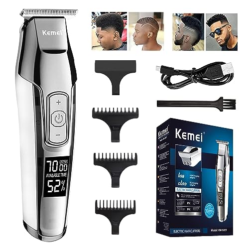 KEMEI Men's LCD Display Baldheaded Hair Clipper Professional Beard Hair Trimmer Tools Electric Haircut Cutter Machine Rechargeable Edger,Cordless and USB Rechargeable