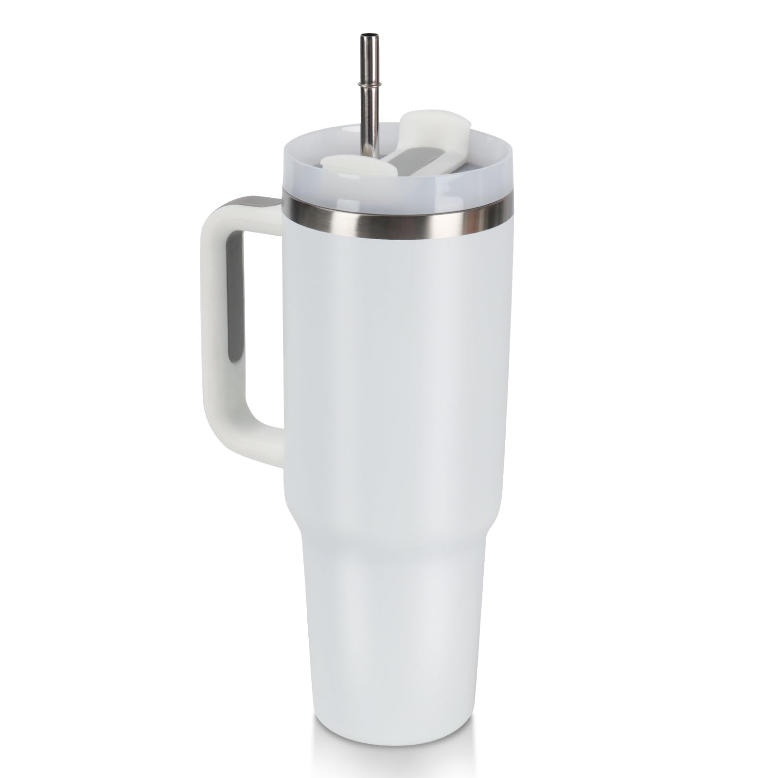 Kerykwan 40oz Tumbler with Handle Insulated Stainless Steel Travel Coffee Mug with Straw&Lid Large Water Bottle Cup for Hot&Cold Beverages (White)