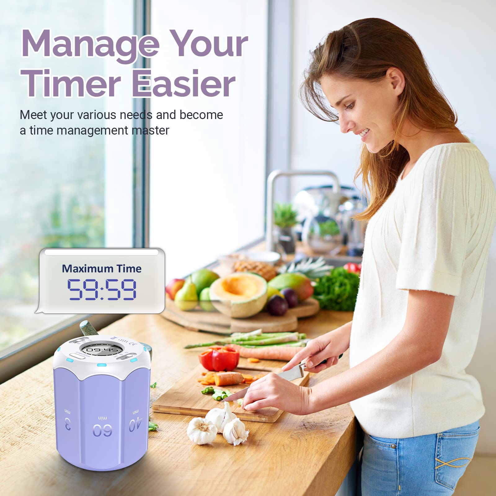 Pomodoro Timer, Kitchen Timer with 8 Time Presets, Digital Timer for Kids, Visual Magnetic Flip Cube Timer, Silent & Alarm, Timers for Classroom, Cooking, Working, Study, Meeting, Exercise, ADHD Kids