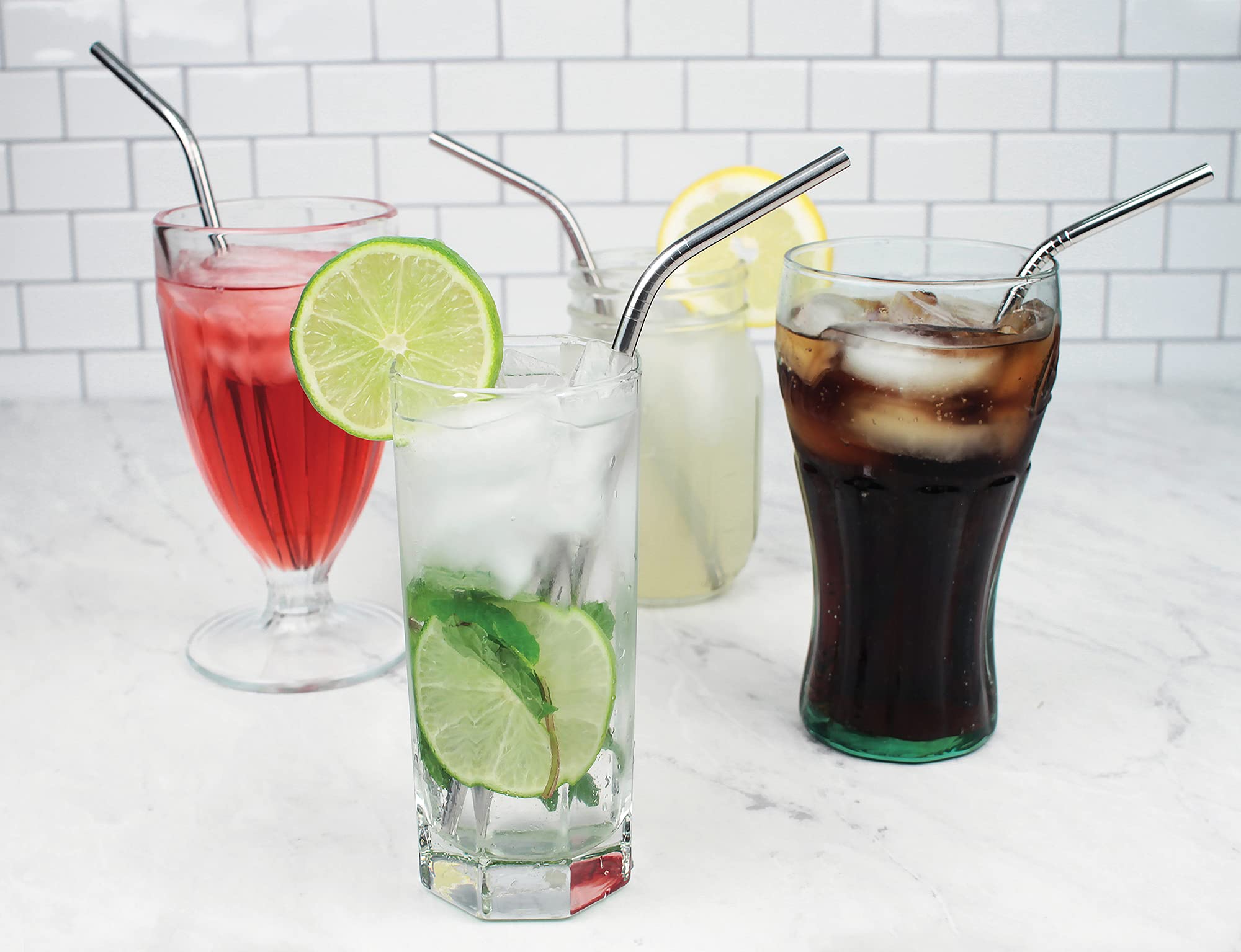 RSVP International Endurance Stainless Steel 8.5" Drink Straws, 4 Count | 5mm Fits Most Tumblers | Reusable & Durable | For Smoothies, Frappes, Sodas, Tea & More | Dishwasher Safe