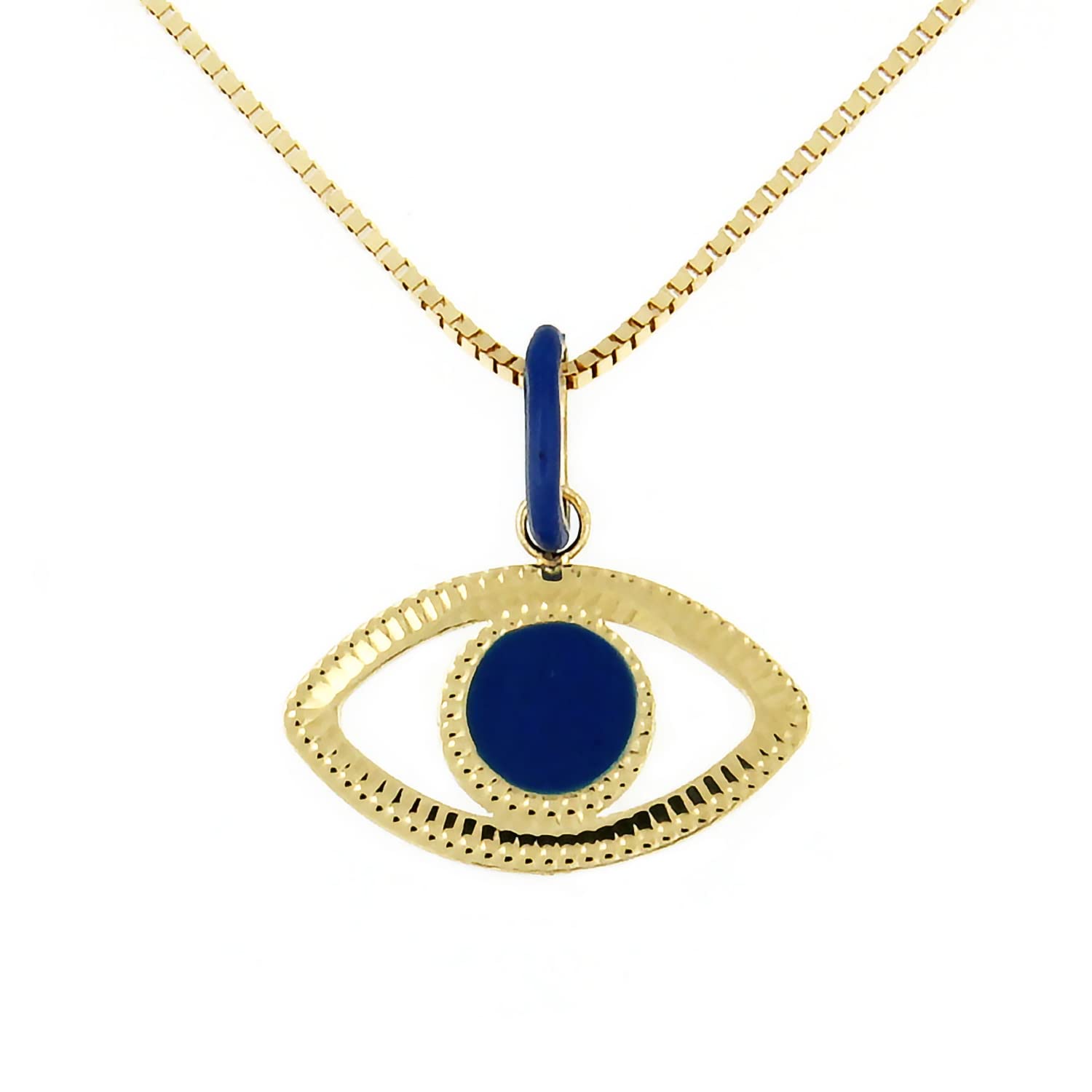 Lucchetta - 14k Gold Evil Eye Necklace, Blue Enameled, Good Luck Gifts, Tiny Gold Chain 16+2 Inch
