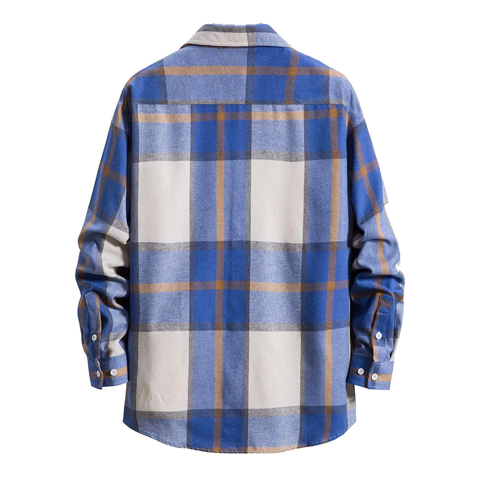 Mens Plaid Shirts with Pockets Long Sleeve Button Down Loose Fit Lapel Casual Shirt Basic Tees Baggy Tops Spring Autumn