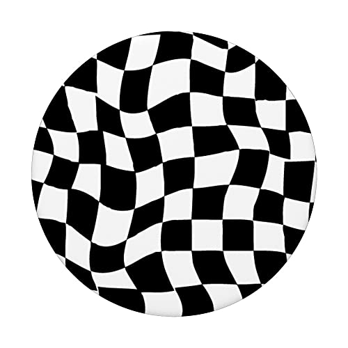 Wavy Checkered Black and White Checkerboard Pattern PopSockets Swappable PopGrip