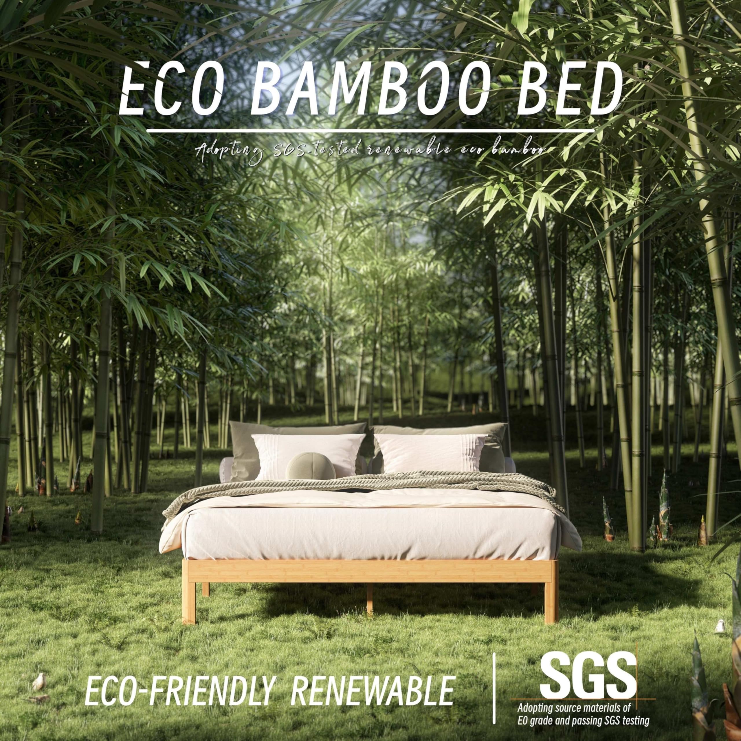 ZIYOO Queen Bed Frame 12 Inch Solid Wood Platform Bed with Metal Slats, Natural Bamboo,No Box Spring Needed, Easy Assembly, Heavy Duty Bed Frame,Free of Noise