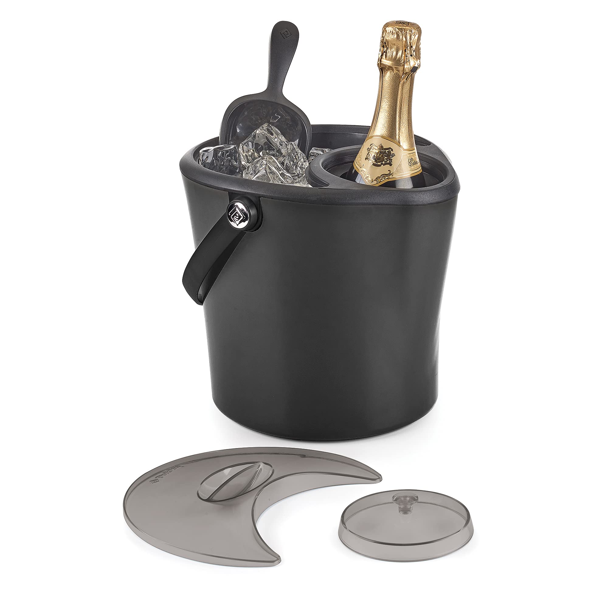 Polder Chill Station for Wine, Champagne, Spirits and More - Separate Compartment for Fresh Ice, Silicone Wiping Ring to Remove any Moisture on Bottles, Includes Plastic Scoop