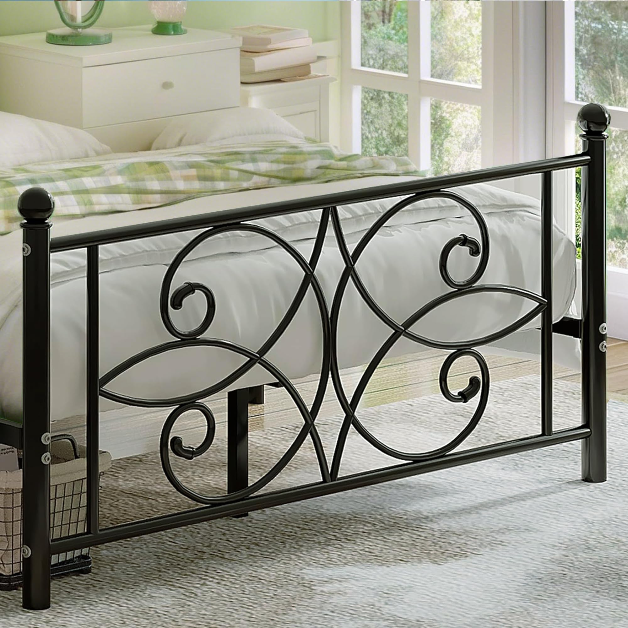 VECELO Full Size Bed Frame with Headboard, Heavy-Duty Platform with Metal Support Slats, Strong Mattress Foundation, No Box Spring Needed, Matte Black