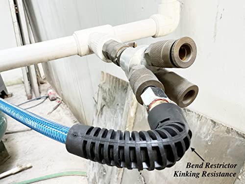 SANFU (PU) Polyurethane Reinforced Air Hose 1/4”ID(6.3 x 9.8mm) x 100ft, Anti-low temperature 300PSI with 1/4-Inch Swivel Solid Brass Quick Coupler and Plug, Navy Blue(100’)