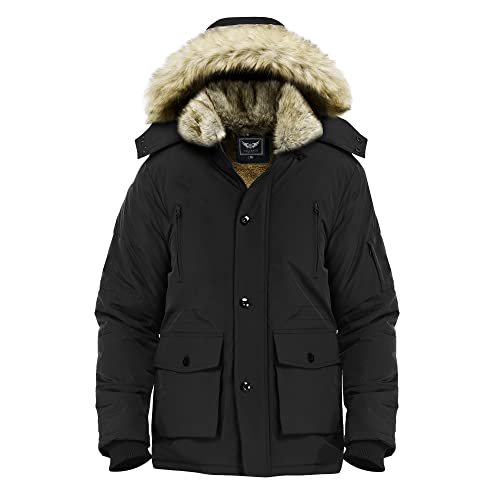 JYG Men's Winter Thicken Coat Warm Puffer Parka Jacket with Faux Fur Removable Hood