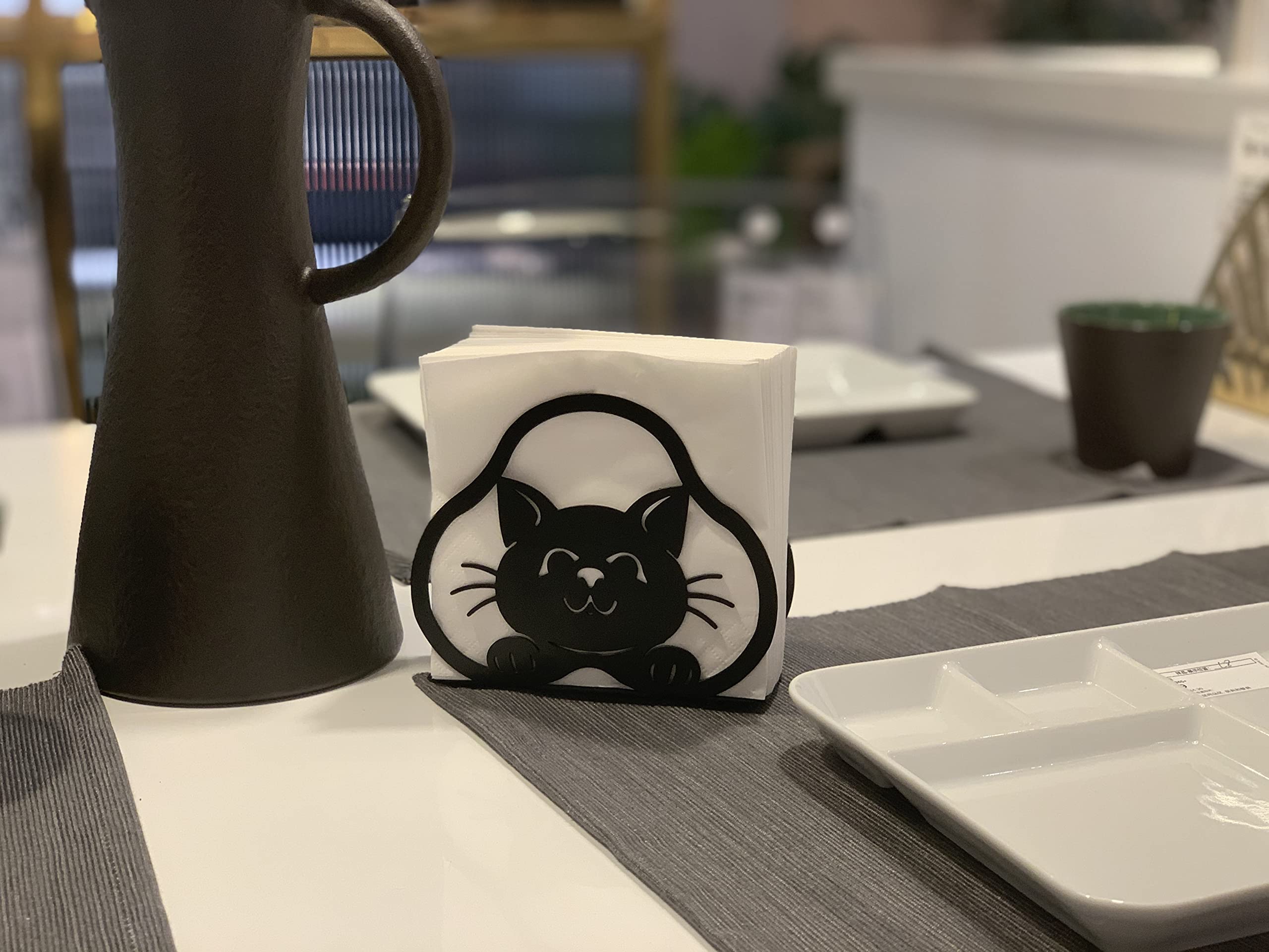 PXLYWLTZL Napkin Holder for kitchen,CAT black Metal Holders Tables, dinner iron Restaurants,Farmhouse,Cafe,Bar, Holders, Tissue Dispenser (CAT), 4.8inch 4inch 1.7inch (999)
