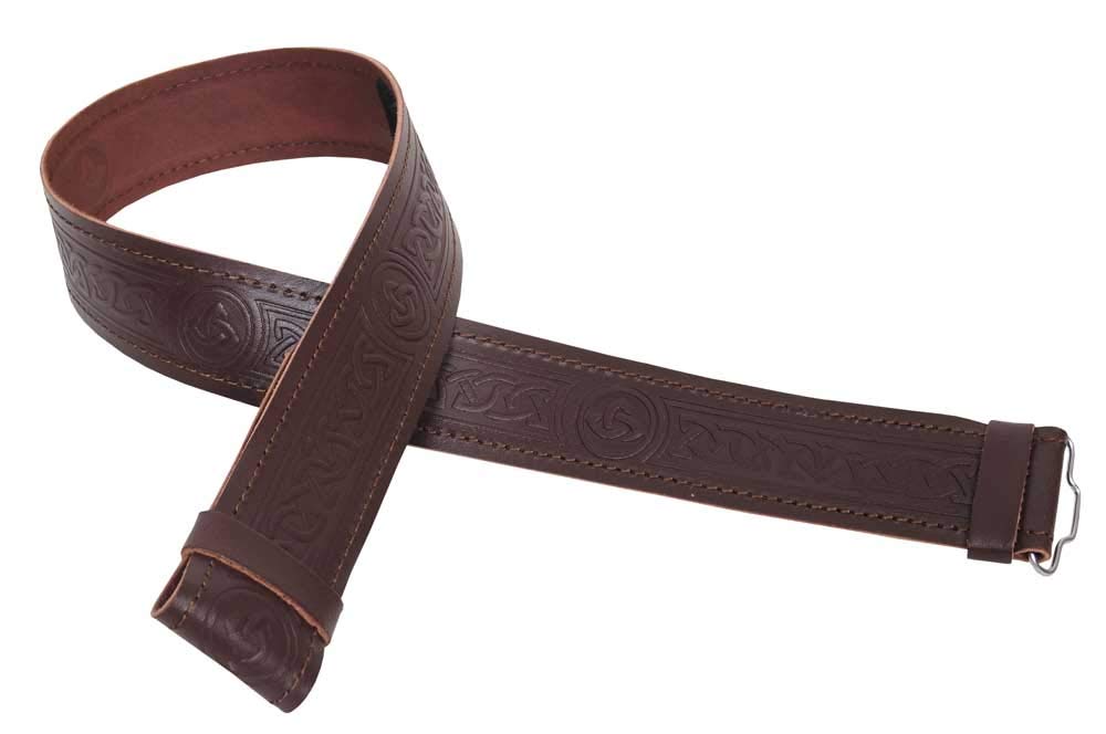 Leather Kilt Belt Scottish Embossed Highland Brown without Buckle Size AAR (Large)