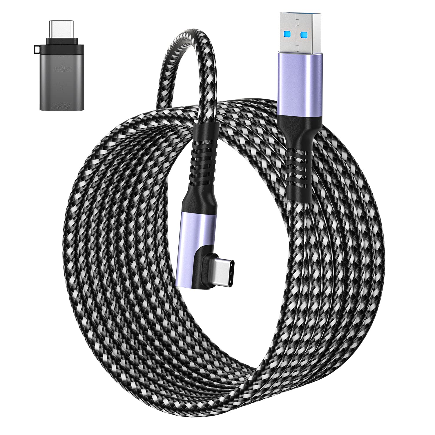 Relohas for Oculus/Meta Quest 2 Link Cable - 10 FT 2-in-1 USB 3.0 High-Speed PC Data Transfer Adapter, Compatible with PSVR 2, VR Headset, Gaming PC, Steam VR, Quest 2 & 1
