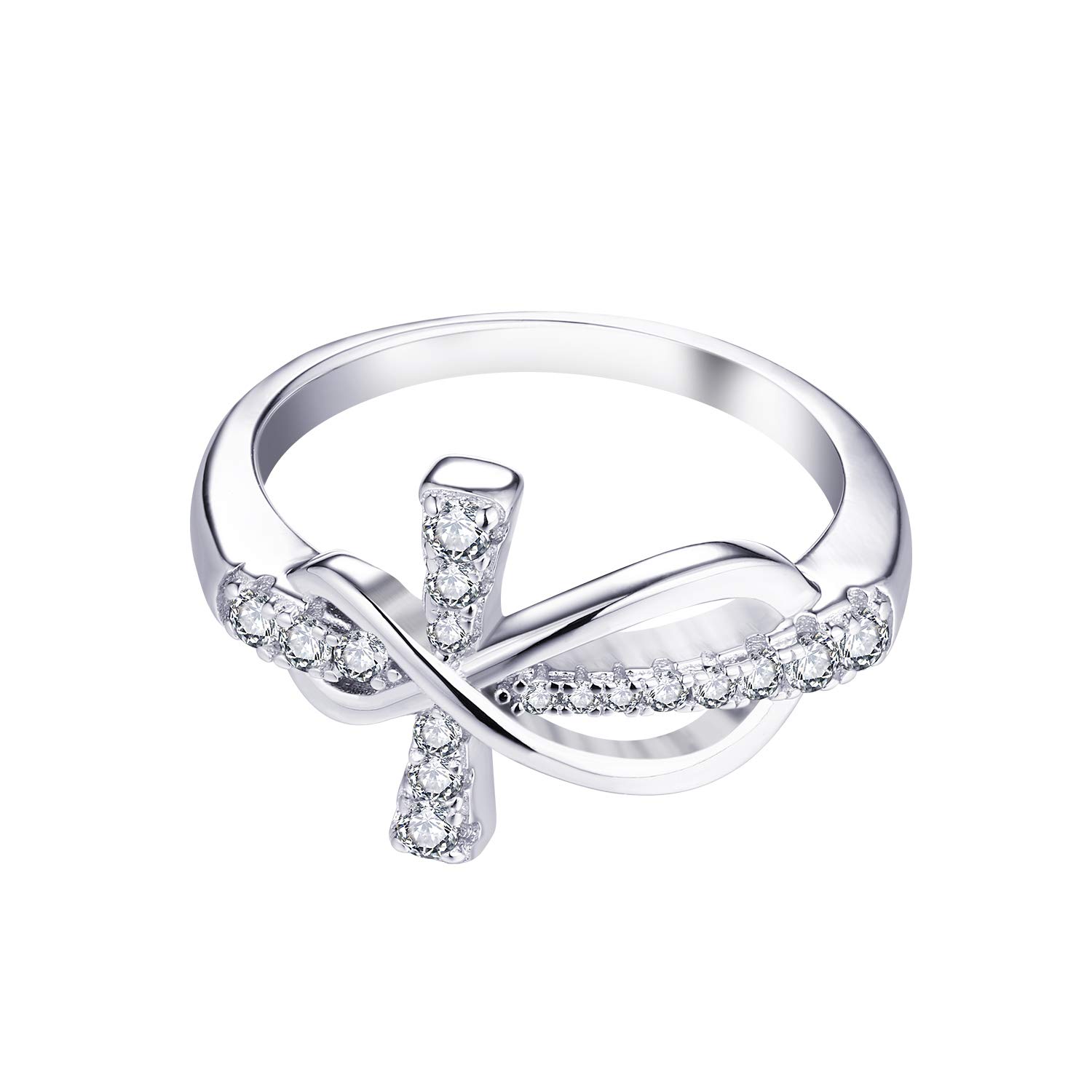 JO WISDOM 925 Sterling Silver Cubic Zirconia Cross Infinity Ring Size 7
