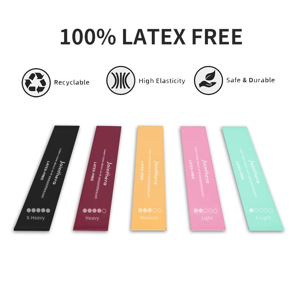 JOINTHERA Premium Latex Free Resistance Bands for Working Out - Set of 5 + Carrying Bag | Non Latex Mini Loop Workout Bands Resistance for Women and Men | Physical Therapy, Legs Exercise and Pilates