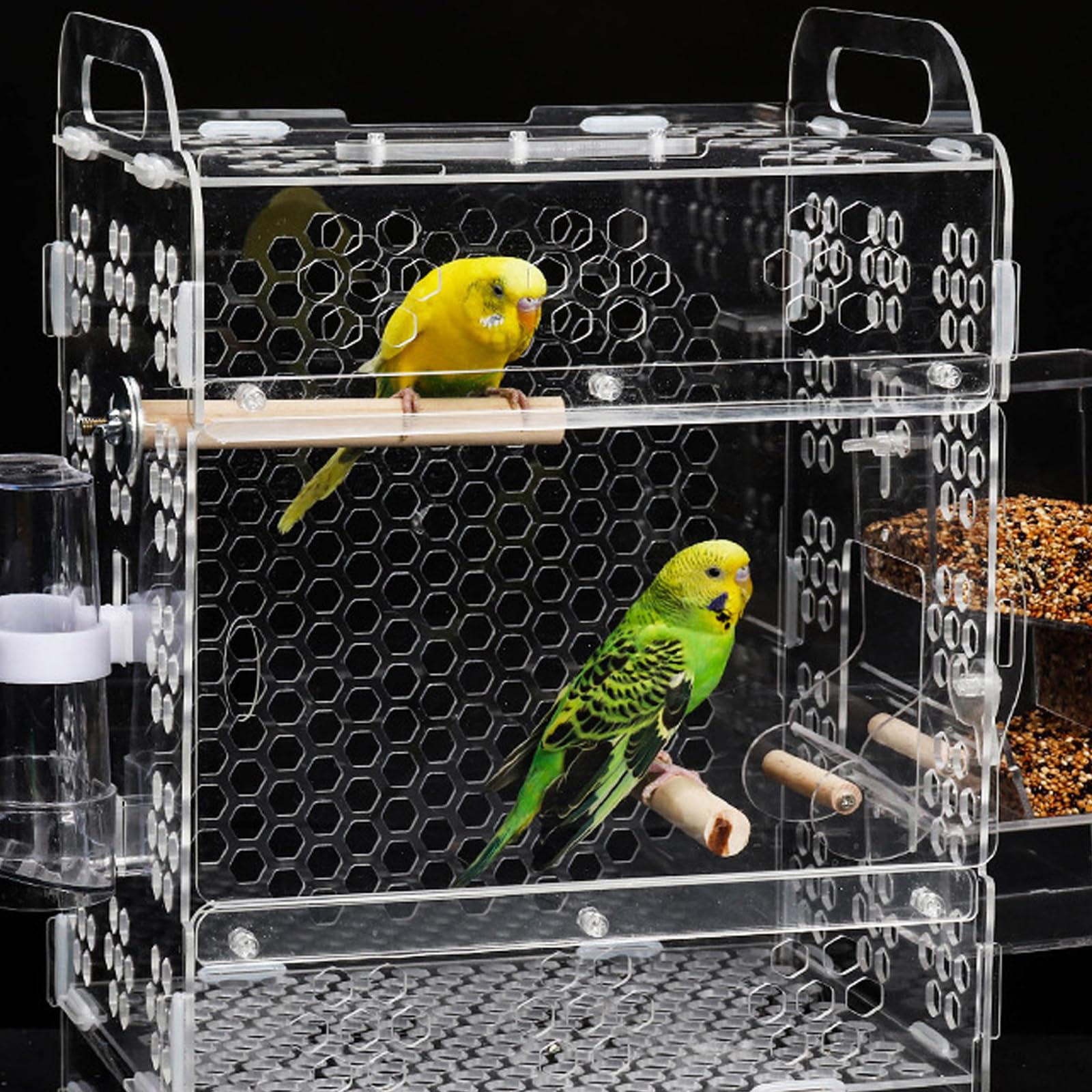iplusmile Portable Bird Cage, Clear Acrylic Birdcage Hanging Bird Cage House Bird Bath Cage for Parrots, Parakeets, Macaw Lovebirds Bird Accessories