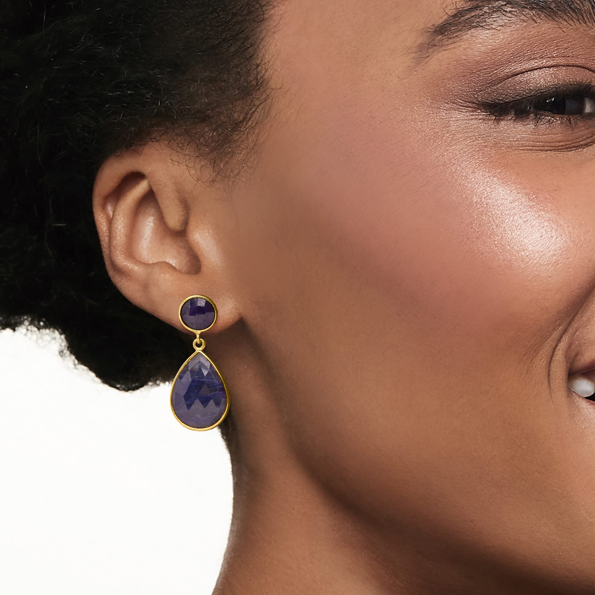 Ross-Simons 22.60 ct. t.w. Sapphire Drop Earrings in 18kt Gold Over Sterling