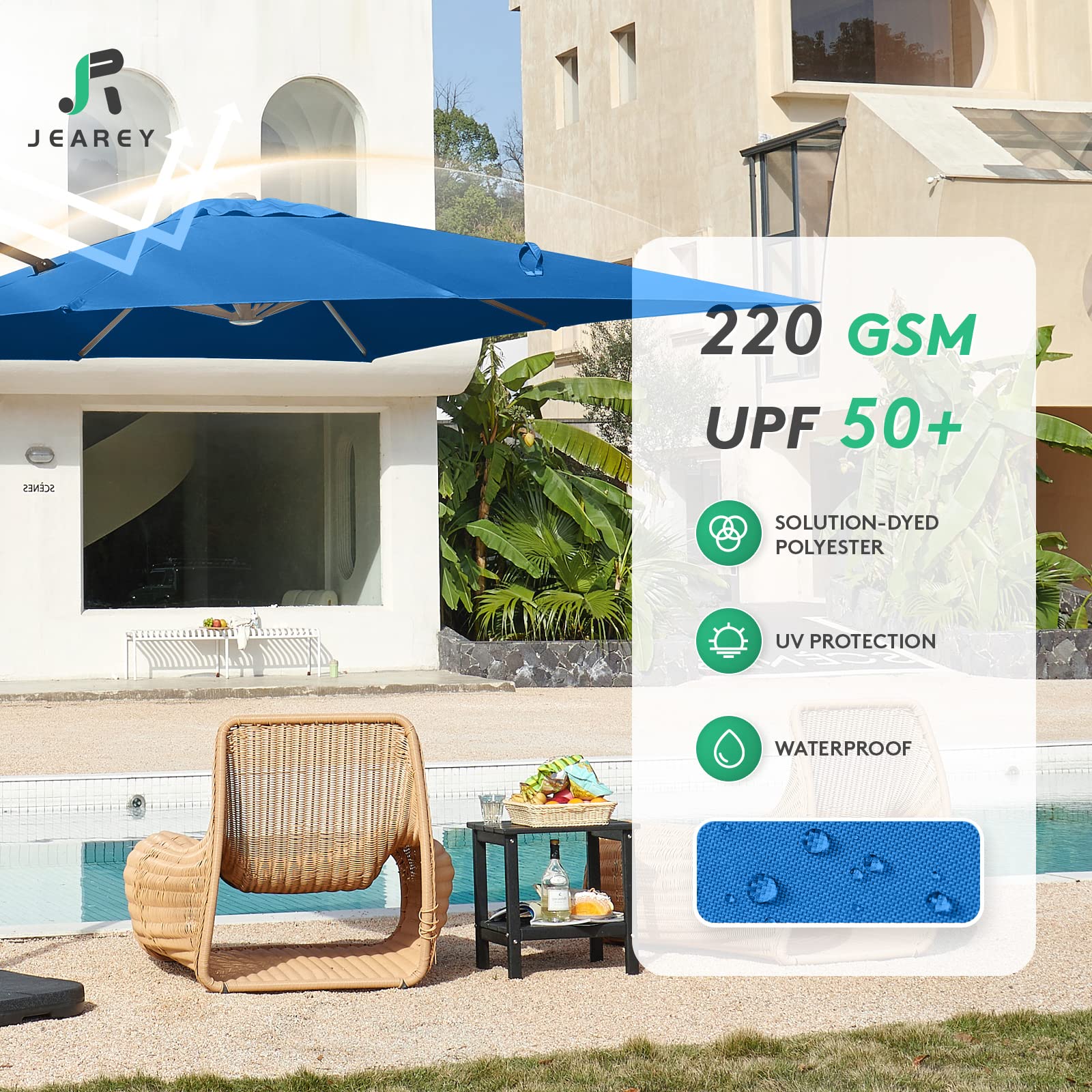 JEAREY 8.2FTx8.2FT Square Cantilever Patio Umbrella Roating Outdoor Offset Umbrella Heavy Duty Sun Umbrella, Royal Blue