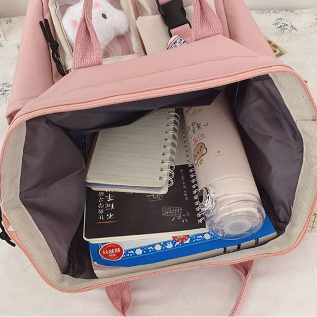 josfey Kawaii Backpack Cute Backpack Aesthetic Backpack Preppy Backpack Kawaii School Supplies with Accessories and 2Pins (Black)