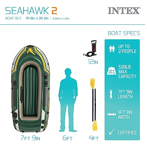 Intex 68347EP Seahawk 2 Inflatable Boat Set: Includes Deluxe 48in Boat Oars and High-Output Pump β SuperStrong PVC β Fishing Rod Holders β 2-Person β 520lb Weight Capacity