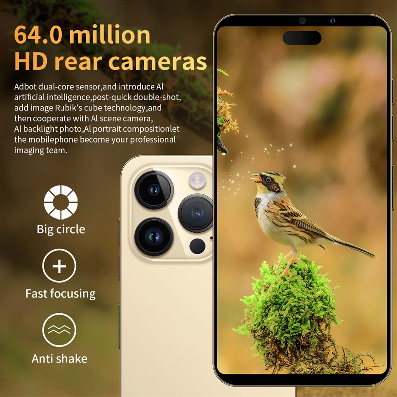 Jectse I14 promax Smartphone, 6.1Inch 4GB RAM 64GB ROM Unlocked Cell Phone with 8MP Front 16MP Rear Camera, MT6889 Ten Core 7000mAh Mobile Phone for 11