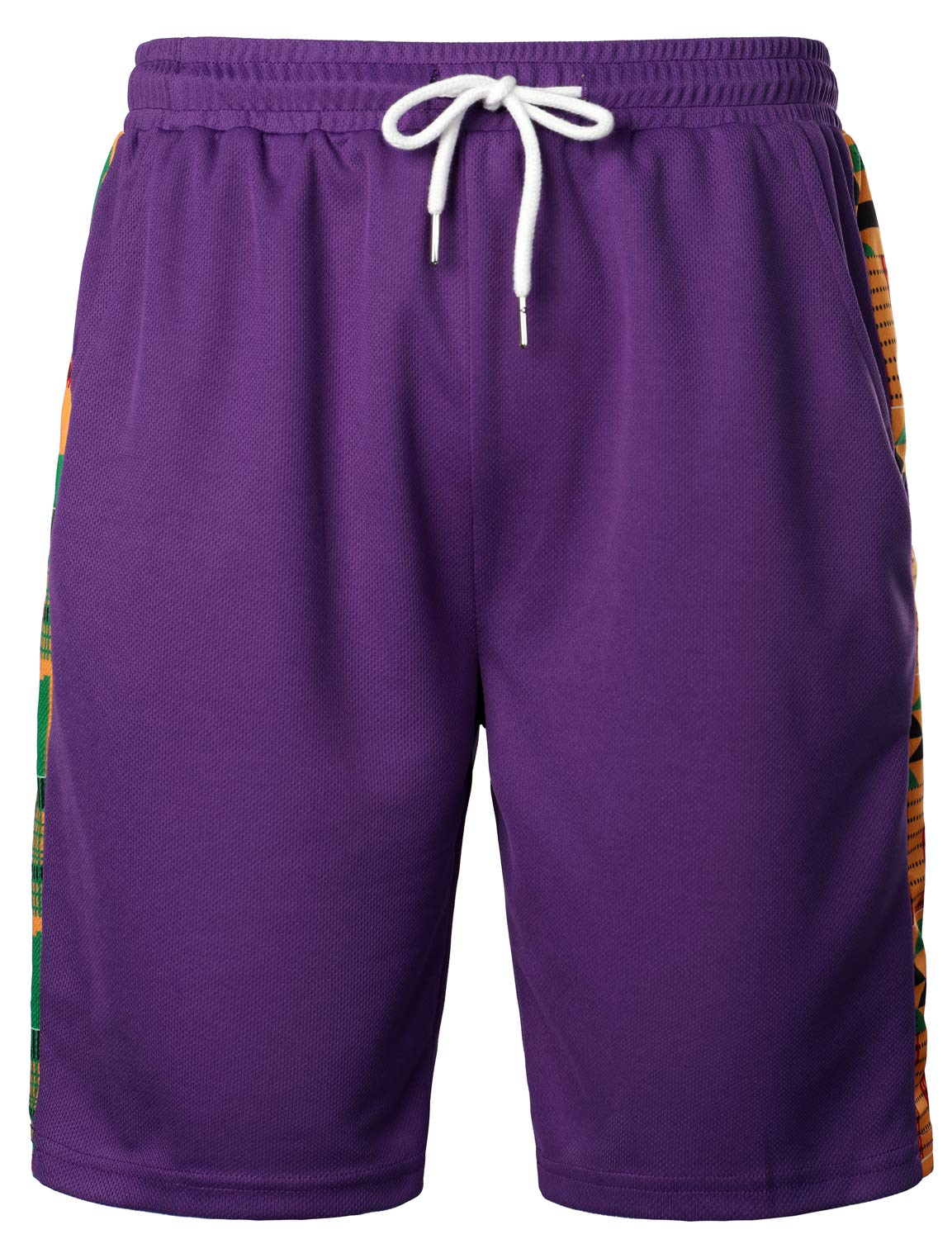 LucMatton Men's African Pattern Printed T-Shirt and Shorts Set Sports Mesh Tracksuit Dashiki Outfits Purple Large