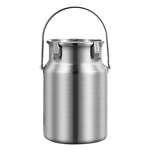 tea Stainless Steel Milk Can with Lid, Handle Tea Barrel Fermentation Tank Wine Barrel Sealed Barrel Oil Drum Storage Tank bucket (Color : With handle, Size : 10L)