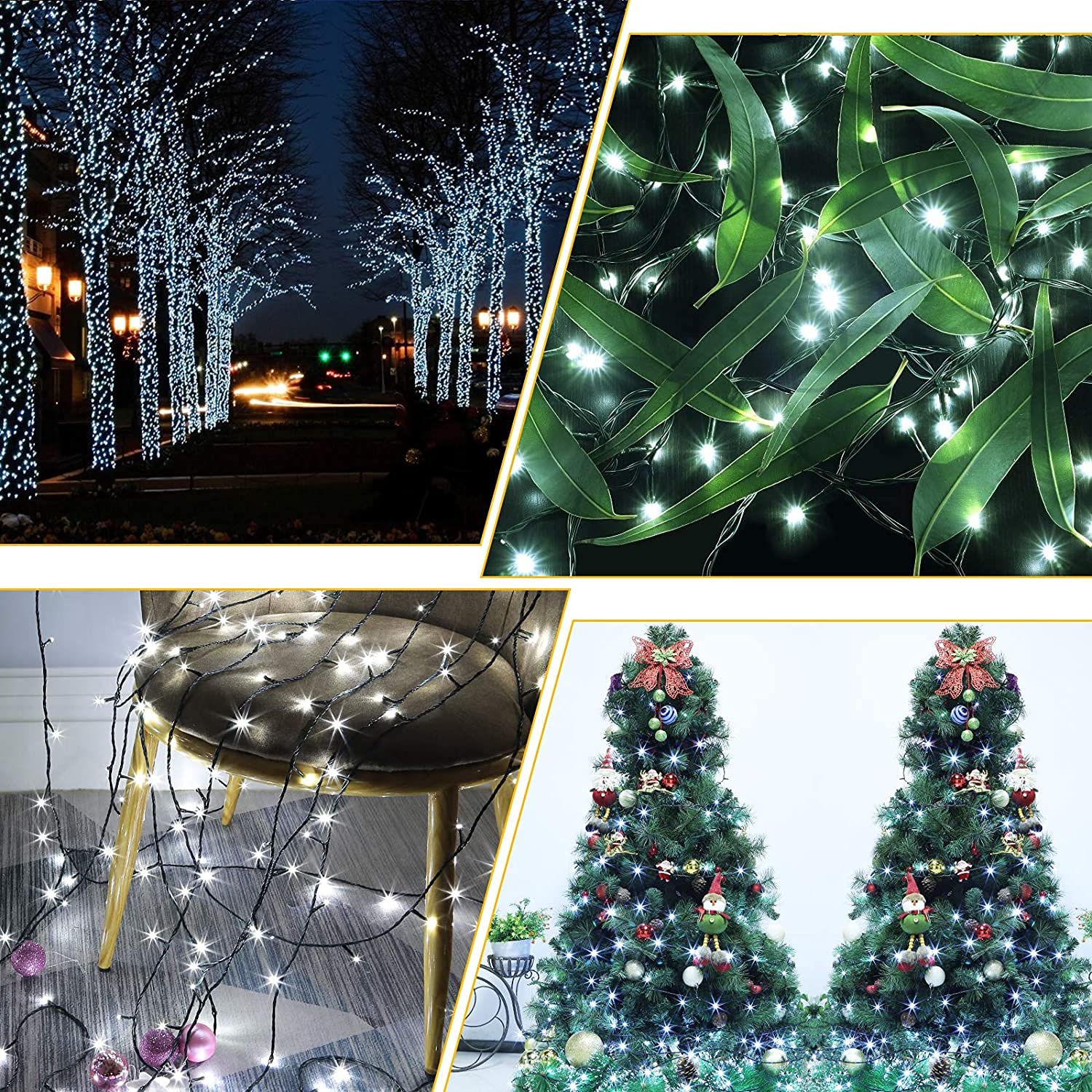 QUWIN Led Outdoor Christmas String Lights, 500 LED UL Certified 8 Lighting Modes, Indoor & Outside Waterproof Fairy Light for Christmas Tree, Patio, Holidays, Party (180 Ft Cool White)