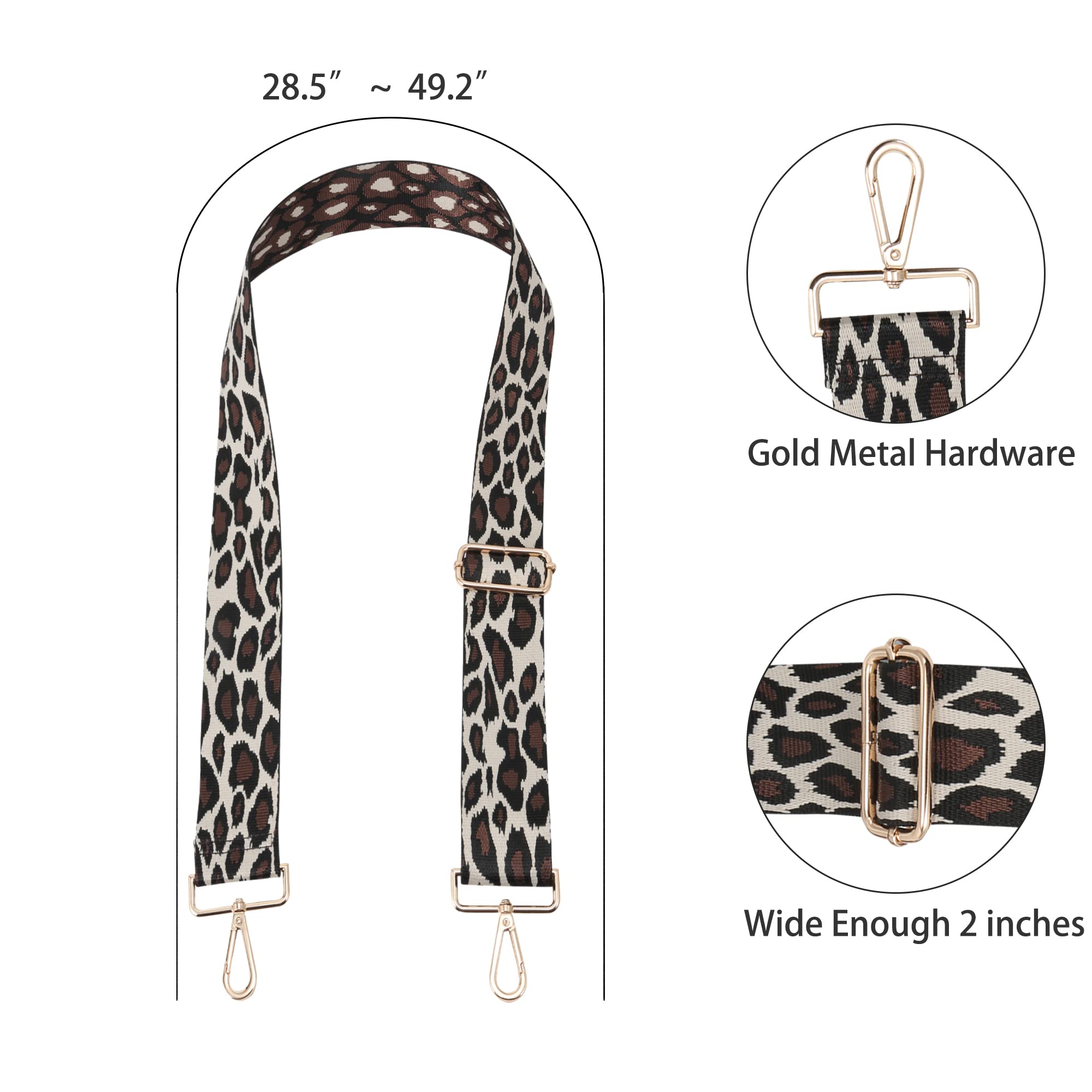 Purse Strap Replacement Crossbody - Adjustable Crossbody Straps for Purses, Guitar Purse Strap for Handbags Leopard Pattern 2 inches