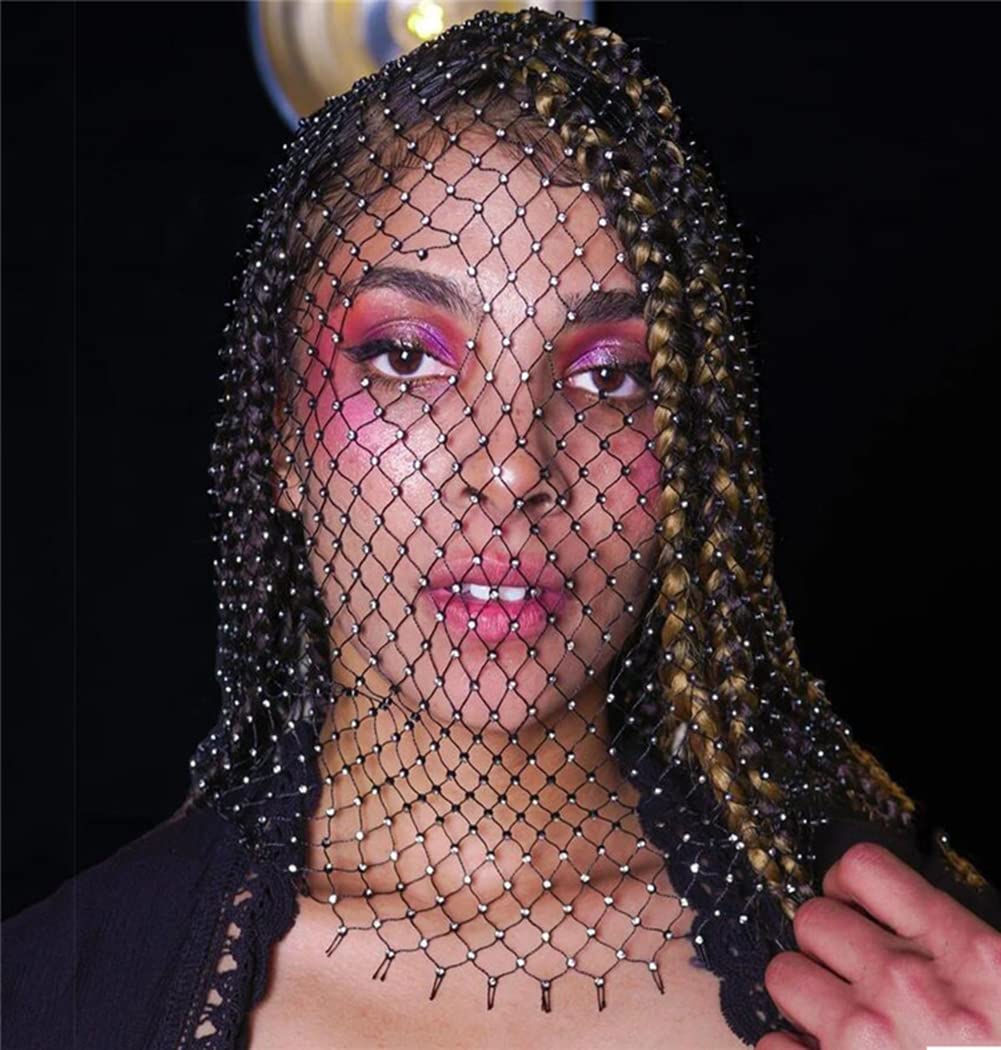 Pinwe Mesh Rhinestone Masquerade Masks Full Face Veils See Through Headscarfs Hairbands Turban Head Covers Wraps