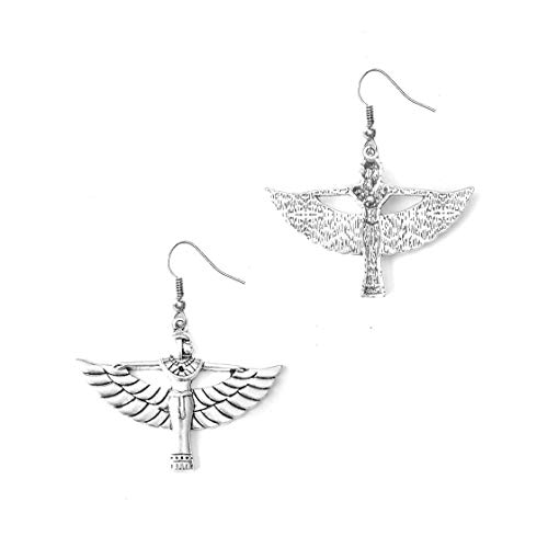 Joji Boutique Egyptian Collection: Antiqued Silver Winged Isis Goddess Drop Earrings