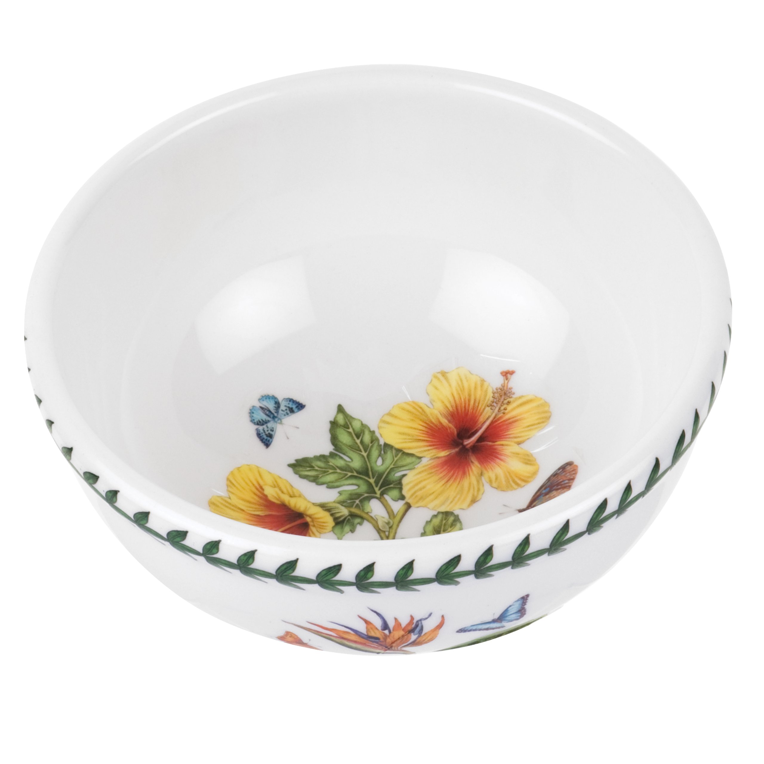 Portmeirion Exotic Botanic Garden 5.5â Individual Fruit Salad Bowl with Hawaiian Hibiscus Motif | Dishwasher, Microwave, and Oven Safe | For Cereal, Breakfast, or Dessert | Made in England