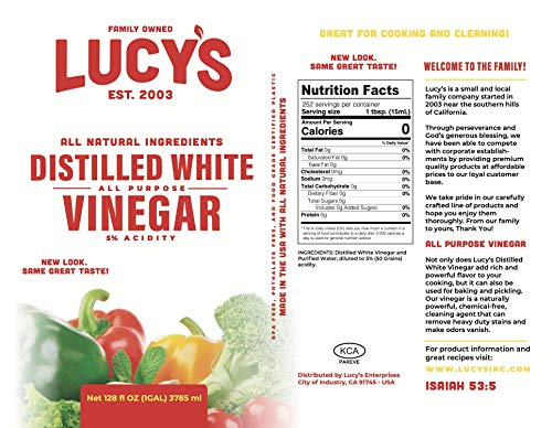 Lucy's Family Owned - Natural Distilled White Vinegar, 1 Gallon (128 oz) - 5% Acidity (White Vinegar, 1 Gallon (128 fl oz.))