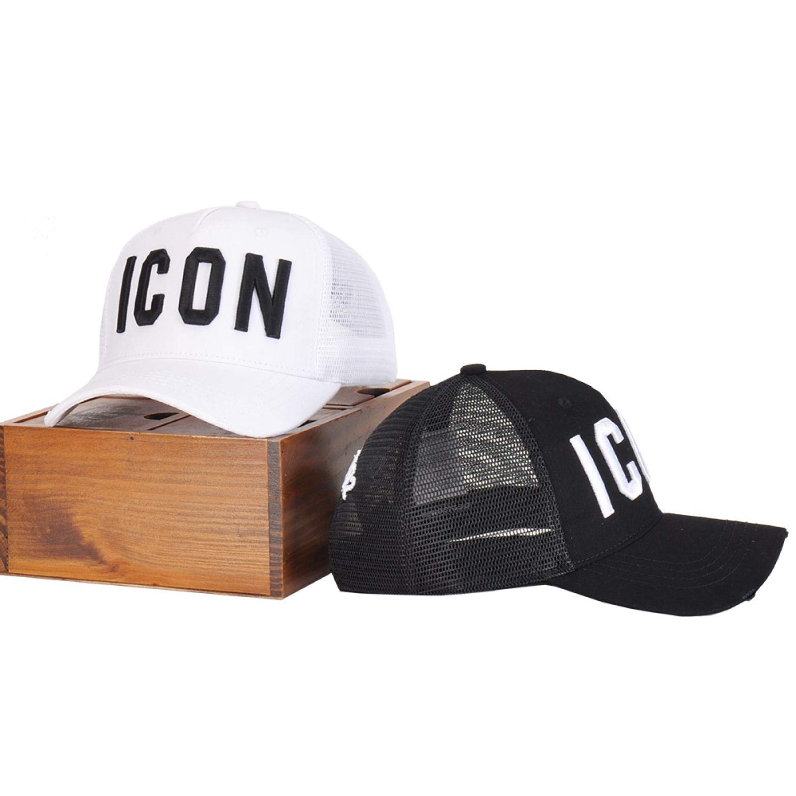 Mesh Cap Embroidered Baseball Cap, Icon Letter Cotton Solid Color Hat, Trucker for Men and Women Black White, One Size