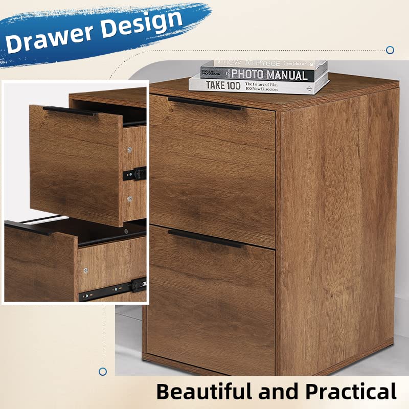 LUCYPAL Wooden File Cabinet 2 Drawer,Vertical Storage Filing Cabinet with Hanging Bars for Letter Size,File Storage Cabinet Used for Home Office, Brown