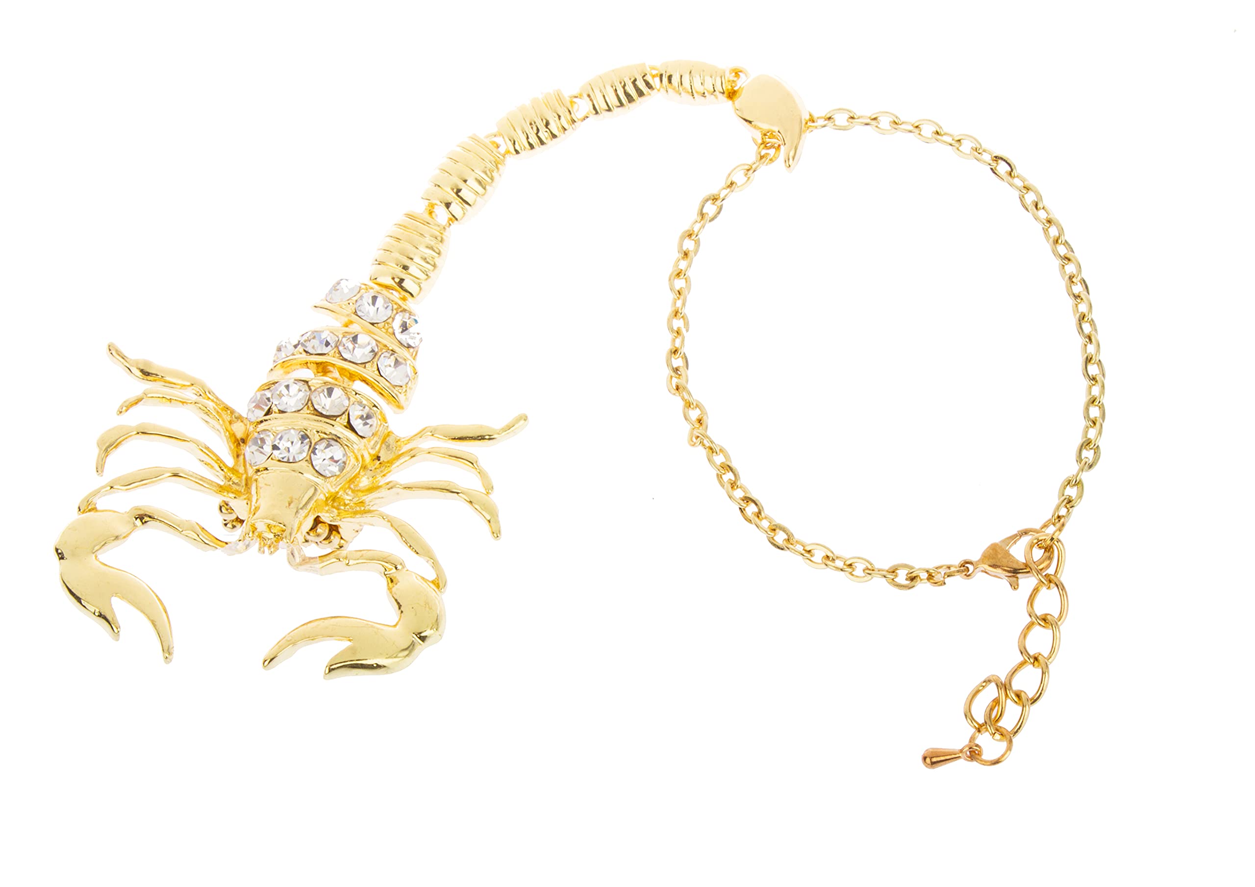 JOTW Scorpion Adjustable Finger Ring and Slave Hand Chain Bracelet One Size Fits All (F-265) (Silvertone, Metal)