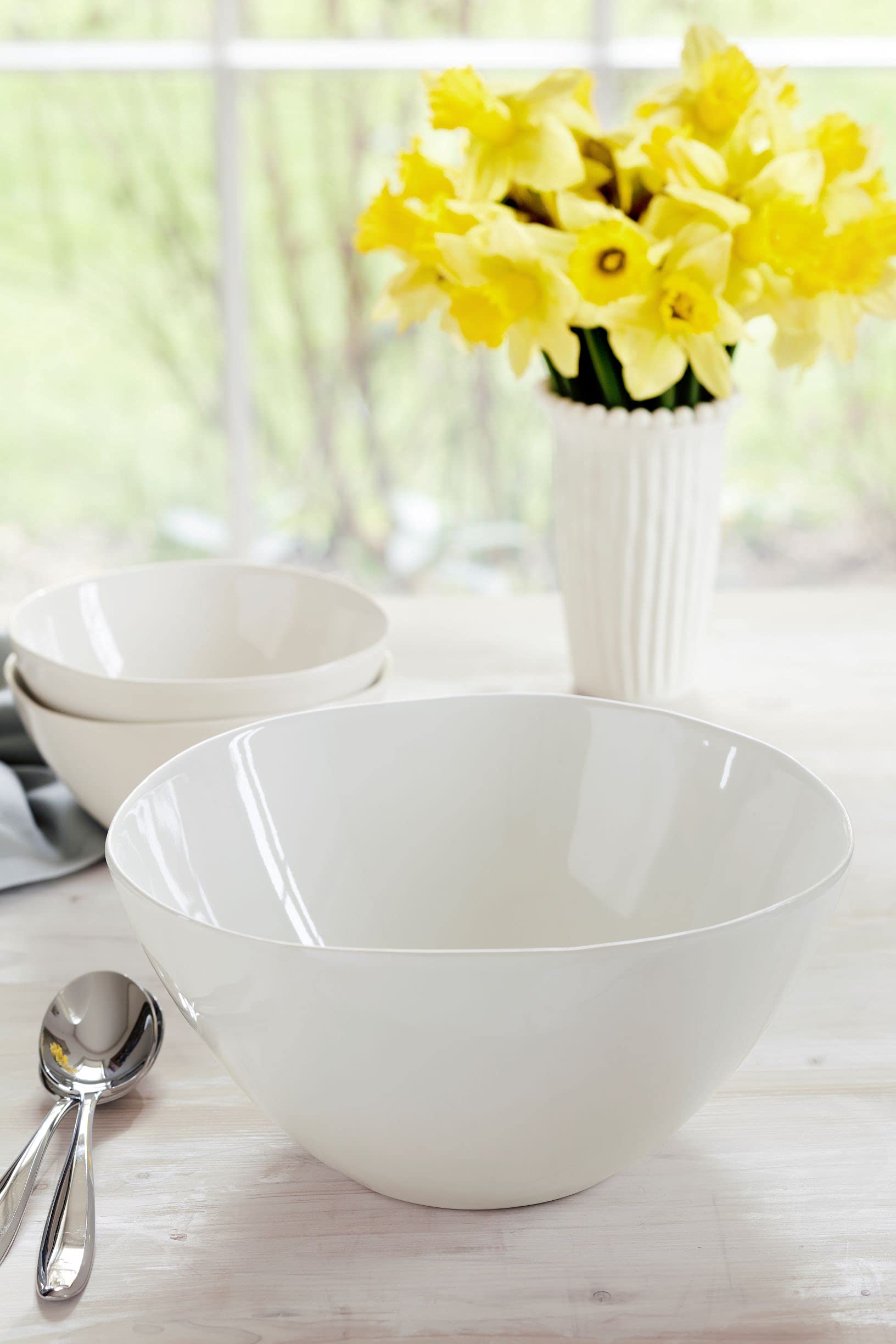 Portmeirion Sophie Conran Arbor Organic Shape Stoneware All Purpose Bowls 6 Inch Set of 4 - Dishwasher & Microwave Safe for Serving Cereal, Soup, Salad, Rice, Snacks & More (Creamy White)