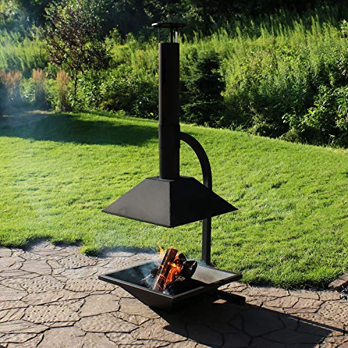 Sunnydaze 80-Inch Modern Black Steel Chiminea - High-Temperature Finish - 360-Degree Fire View