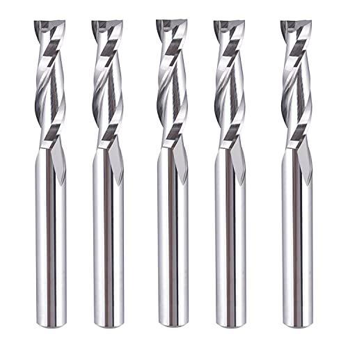 SpeTool 5Pcs Spiral Router Bits UpCut 1/4 inch Cutting Diameter 1/4 inch Shank Router Bit Set HRC55 Solid Carbide CNC End Mill for Woodworking Mortise Slot Carving Engraver