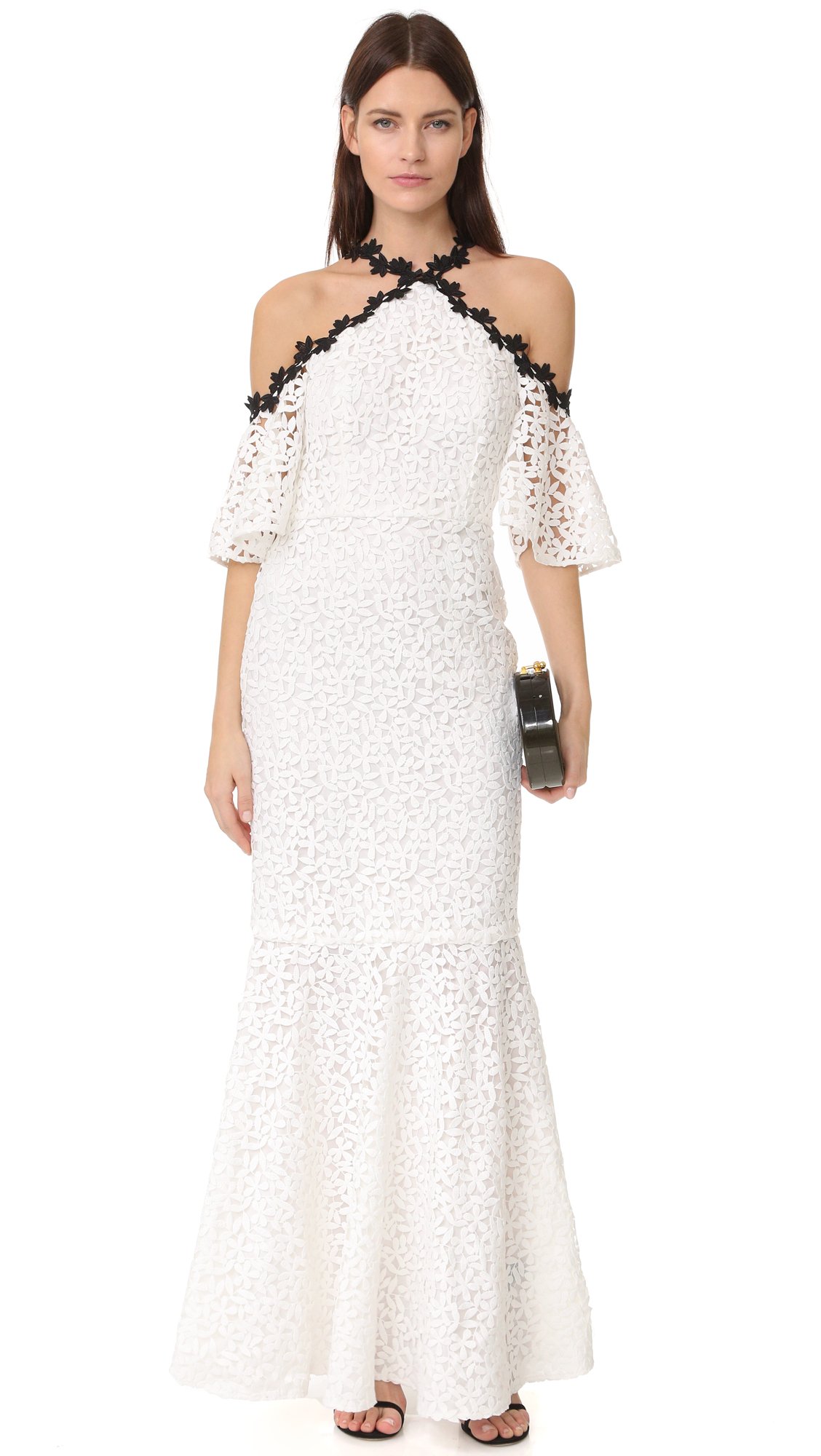 Jill Jill Stuart Women's Long Lace Gown, Off White/Black, 4