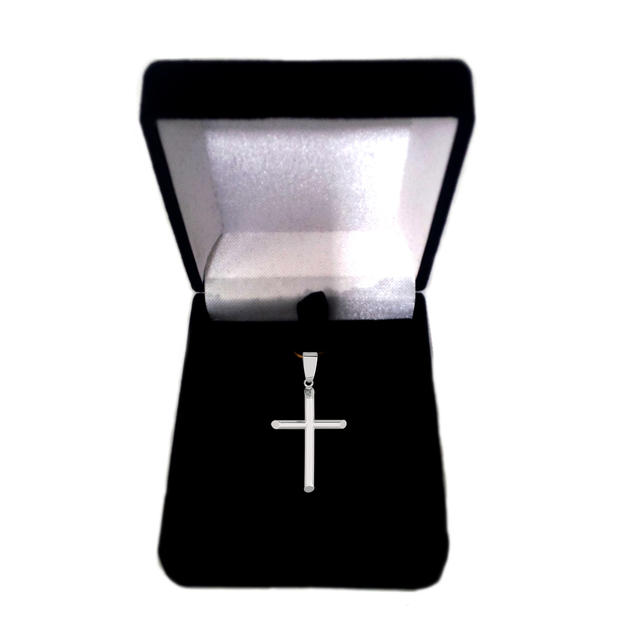 Jewelry Affairs 14k White Gold Shiny Round Tube Cross Pendant