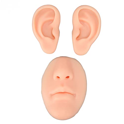 Silicone Ear Nose Model, Piercing Training Model Silicone Ear Model for Beginners, Simulated 3D Nose and Mouth Model, Teaching Tool for Piercing Exercises (Light Skin Color)