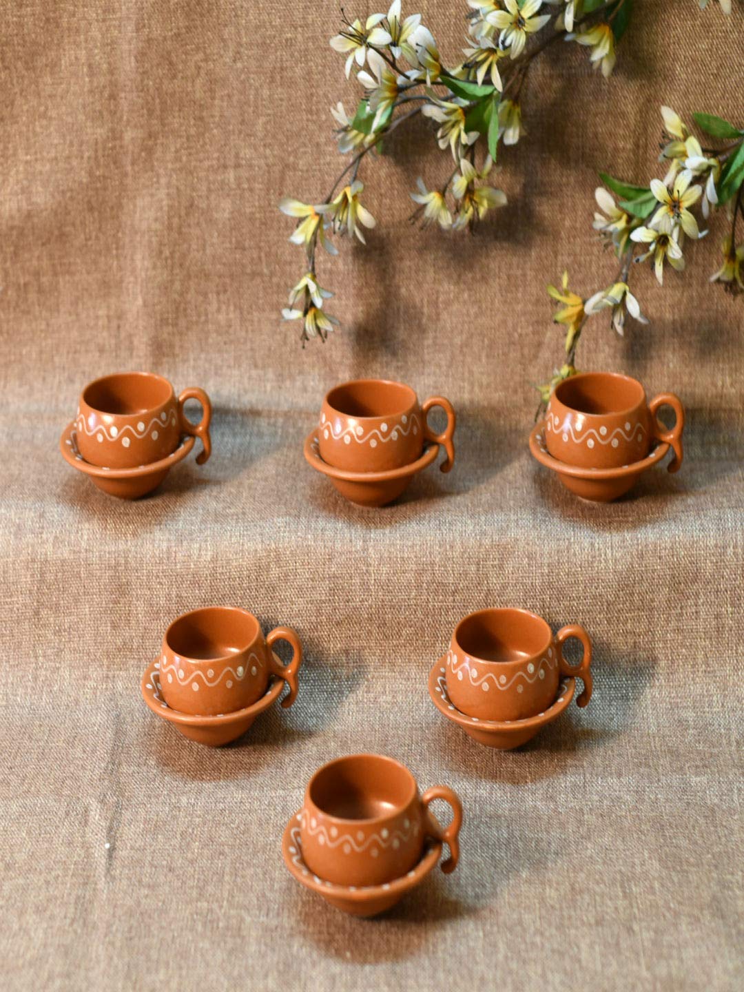 Odishabazaar Tea Cup with Saucer Set of 6 (6 tea cups and 6 saucers 5.4 oz) | Tea cups set of 6 Microwave Safe
