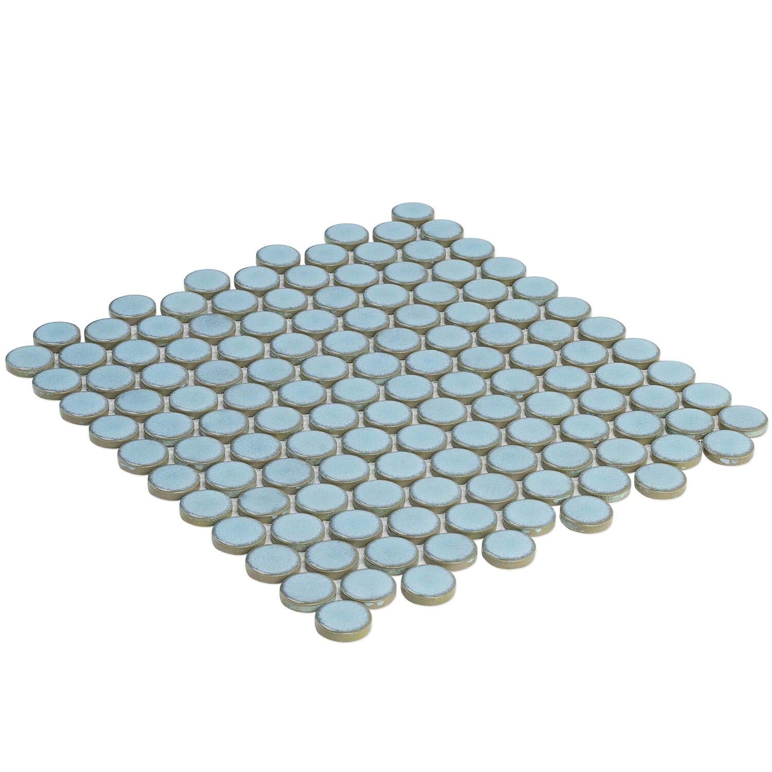 Joy Light Blue Penny Polished Ceramic Mosaic Wall Tile Sample