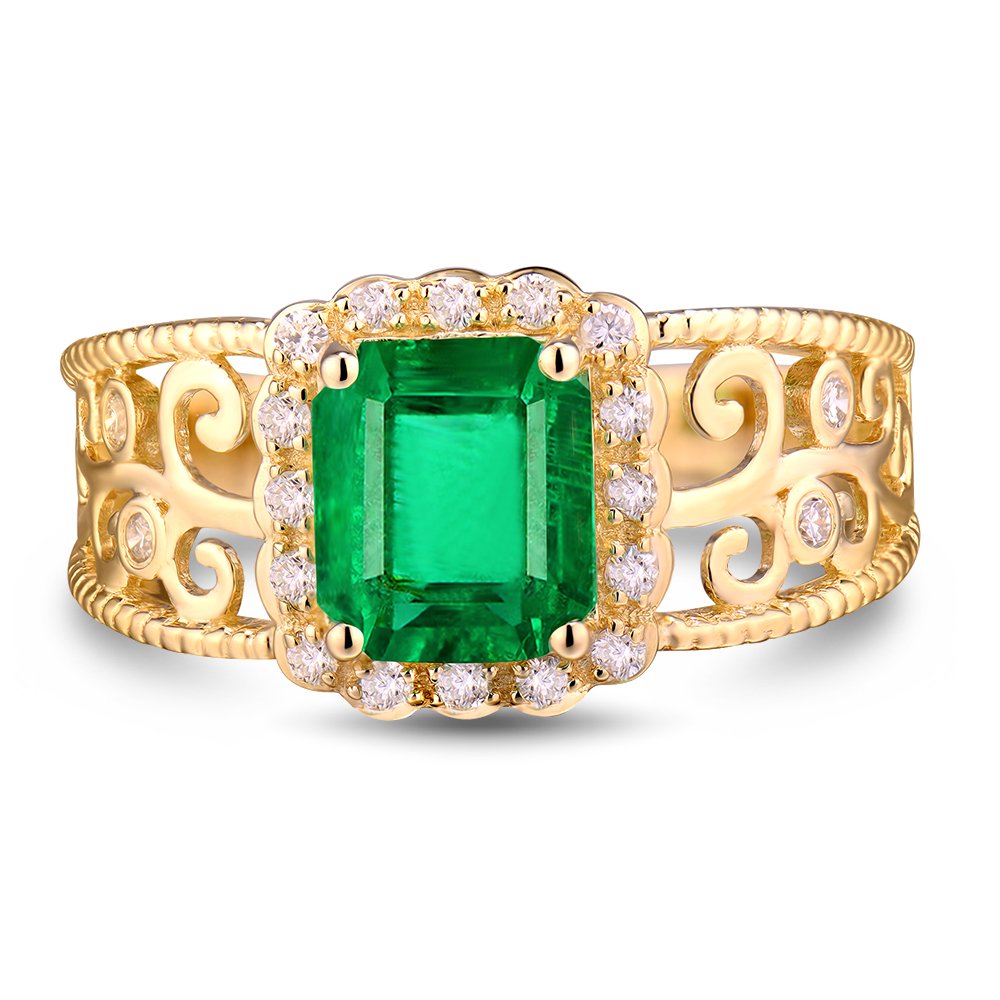 Lanmi Solid 14K Rose Yellow Gold Natural Emerald Rings Engagement Wedding Diamond Band for Women Promotion